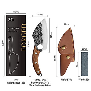 XYJ 6 inch Boning Knife Full Tang Handmade Forging Carving Knife 4Cr13 Stainless Steel Blade with Soft Leather Sleeves for Carrying Out