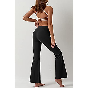 QINSEN Women's Flare Leggings High Waist Tummy Control Casual Workout Bootcut Yoga Pants Black L