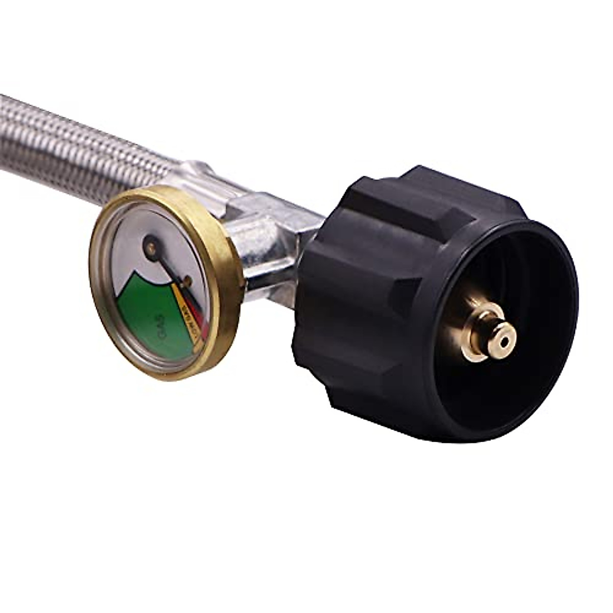 15 Ft Stainless Steel Braided Propane Adapter Max 350 Psi Hose with Pressure Gauge 5-40 Lb Convert Replace for Qcc1/type1 Tank Connects 1 Lb Bulk Portable Appliance to 5-40 Lb Propane Tank Cylinder
