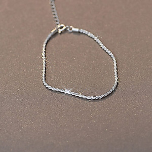 JECOMY Silver Bracelets for Women Dainty Silver Plated Chain Bracelet Shiny Twisted Rope Chains Bracelets Box Chain Bracelet Herringbone silver Chain Bracelet Trendy Handmade Jewelry Gift