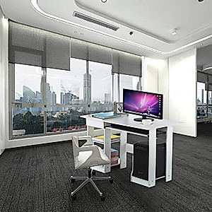 OKBOP Desktop Home Computer Desk with Storage Shelves Keyboard Tray, White Small Office Desk, Modern Writing Desk Wood Student Study Table Notebook Workstation (White)