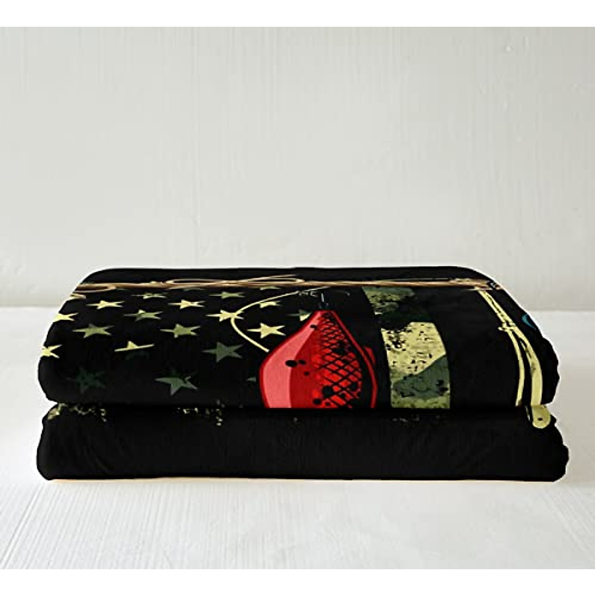 Fishing Lure Throws Blanket,Green Camouflage American Flag Sherpa Blanket for Girls Teens, Camo Fish Print Fisherman Gift Microfiber Fleece Blanket Room Decor, Throw Size (50 x 60 Inch)