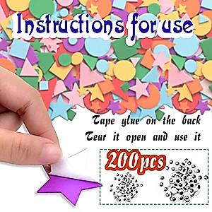 Gushu 1500Pcs Foam Stickers Foam Shapes Stickers for Kids Self Adhesive DIY Craft Supplies Mini Assorted Geometric Shape Preschool Stickers with Self-Adhesive Wiggle Googly Eyes