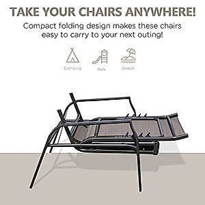 Ulax Furniture Outdoor Chaise Lounge, Adjustable Folding Patio Sling Chaise, Lounger Chairs, Patio Reclining Chaise for Balcony, Beach, Yard, Set of 2
