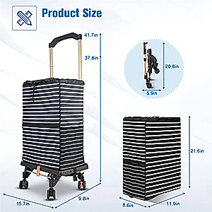Folding Hand Truck Portable Dolly Utility Cart Rolling Crate with 4 Rotate Wheels 80KG/176Lbs Heavy Duty Handcart Removable Bag Telescoping Handle for Moving Shopping Grocery Office Use(Black&White)