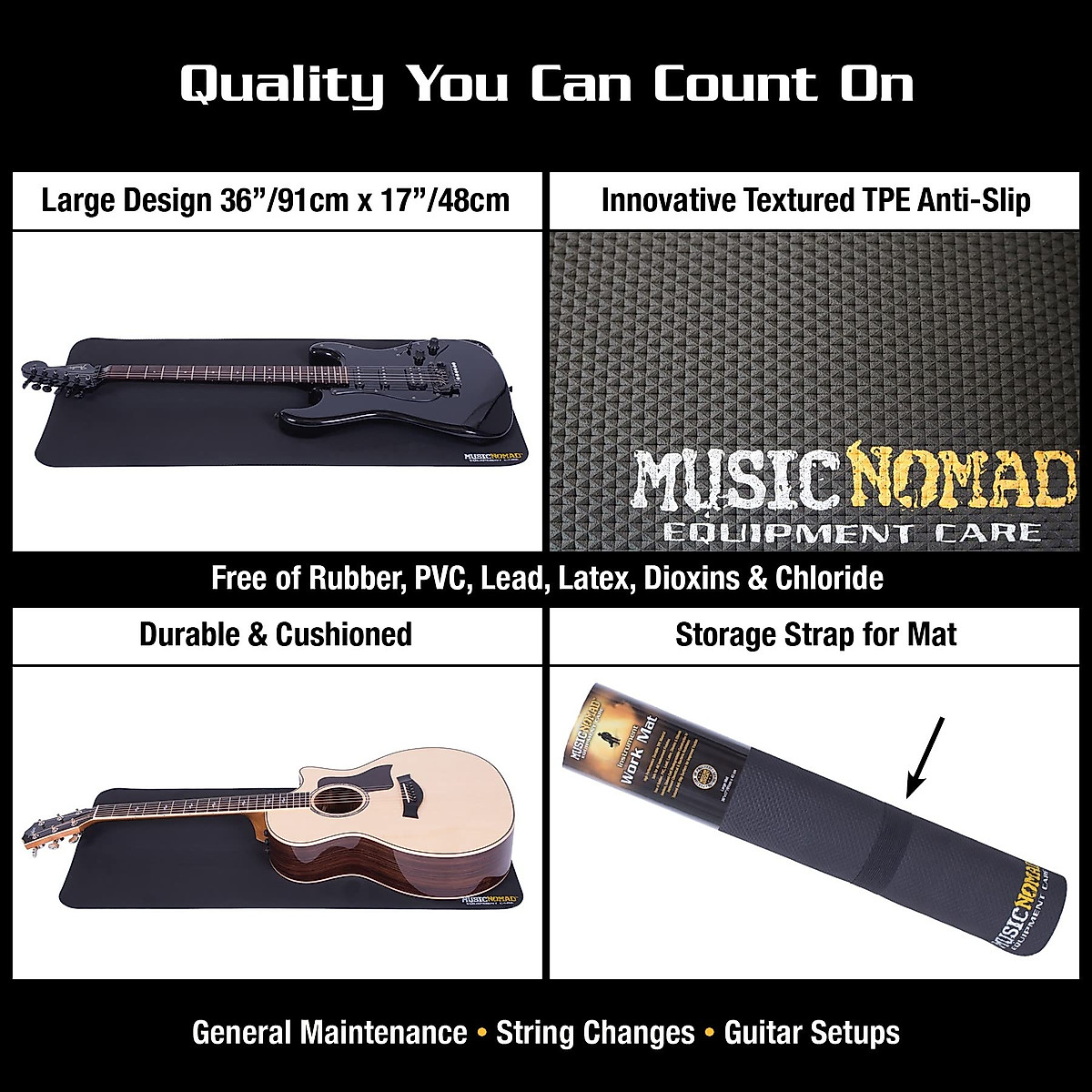 MusicNomad Premium Guitar Work Mat Pad for Repair, String Changing, Setup, Workstation, Bench, 17” x 36” (MN208)