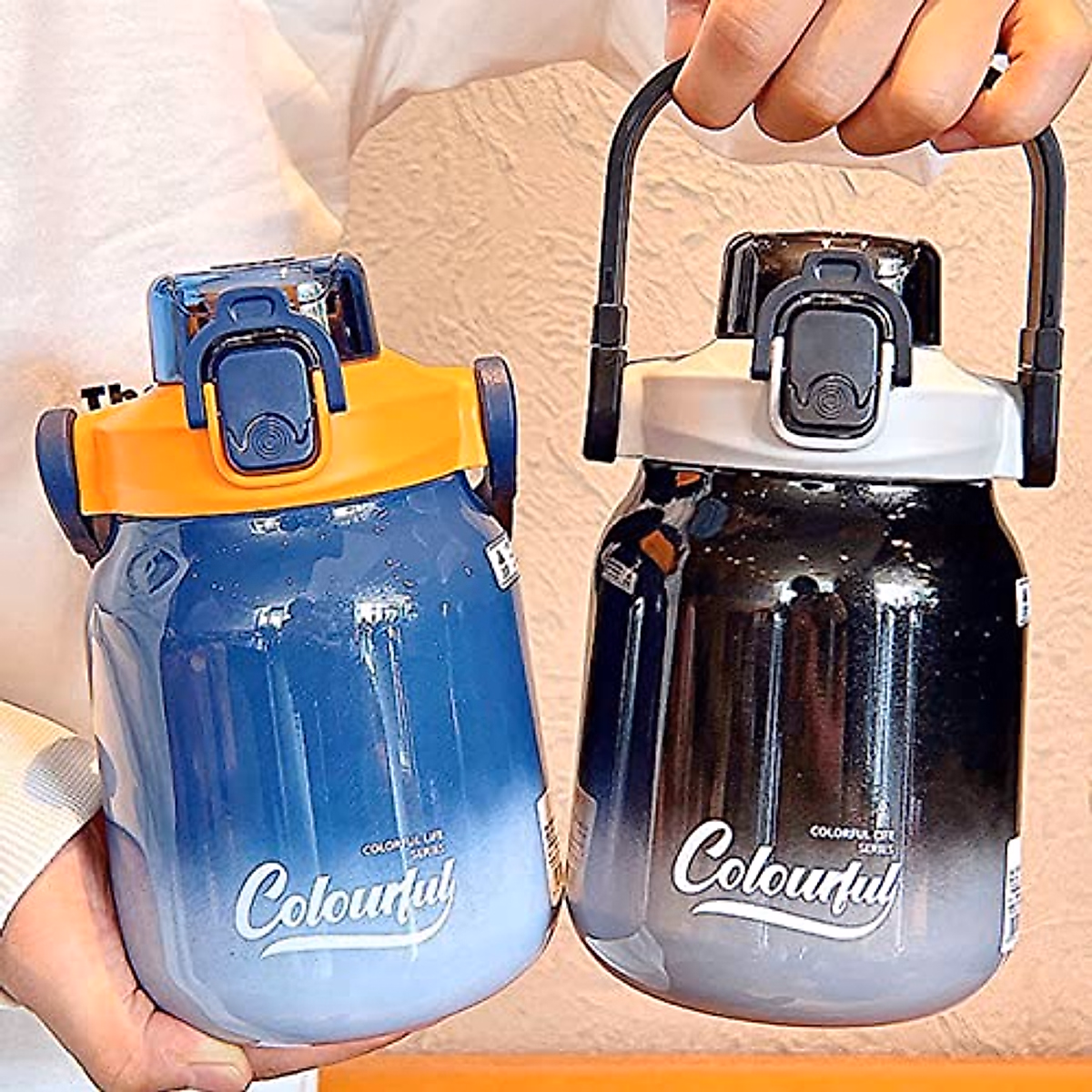 Smalibal 620ml Thermal Cup with Handle and 2-in-1 Straw Lid, Gradient Color Stainless Steel Big Belly Bottle, Insulated Mug Thermal Vacuum Tumbler Water Bottle for School, Office, Travel, Outdoor, Sp