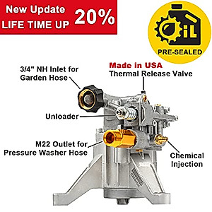 YAMATIC 7/8" Shaft Vertical Pressure Washer Pump 3000 PSI @ 2.5 GPM Replacement Pump for Power Washer Compatible with 308653045, 308653093, 308653052, 308653078, GCV190 Rear Inlet/Outlet