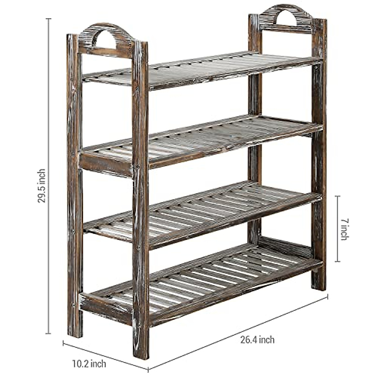 MyGift Torched Solid Wood Entryway Shoe Rack for Entryway, Closet Shoe Rack Organizer Storage Shelf with 4 Tier Wooden Slat Design