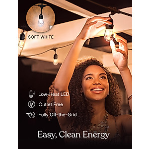 Brightech Ambience Pro – Solar Power Remote Control Outdoor String Lights with Edison Bulbs – Shatterproof, Commercial Grade LED Waterproof Patio Lights – 1W, 3,000K, Hanging, 48 ft