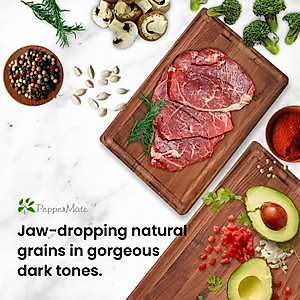 Preconditioned Walnut Kitchen Cutting Board – 20 x 15 x 1.25 In. Dark Hardwood Chopping Block with Juice Groove – Doubles as Cheese or Charcuterie Board – Home & Kitchen Accessories by PepperMate