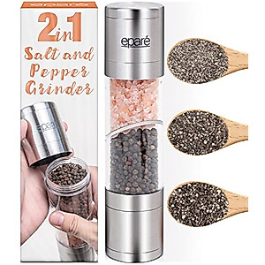 Eparé Salt and Pepper Grinder Combo - Refillable Peppermill Grinders - Modern Pink Himalayan Salt Grinder - Stainless Steel Manual Salt & Pepper Mill Shakers