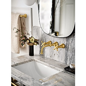 Moen Colinet Brushed Gold Traditional Cross Handle Wall Mount Bathroom Faucet Trim, Valve Required, TS44105BG
