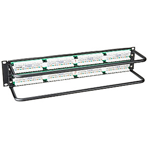 Leviton 69586-U48 eXtreme 6+ Universal Patch Panel, 48-Port, 2RU, CAT 6. Cable Management Bar Included,Black