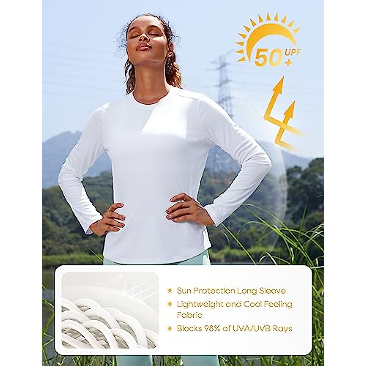 CRZ YOGA Womens UPF 50+ Sun Long Sleeve UV Protection Workout Tops Lightweight Quick Dry Outdoor Hiking Running Shirts White Large