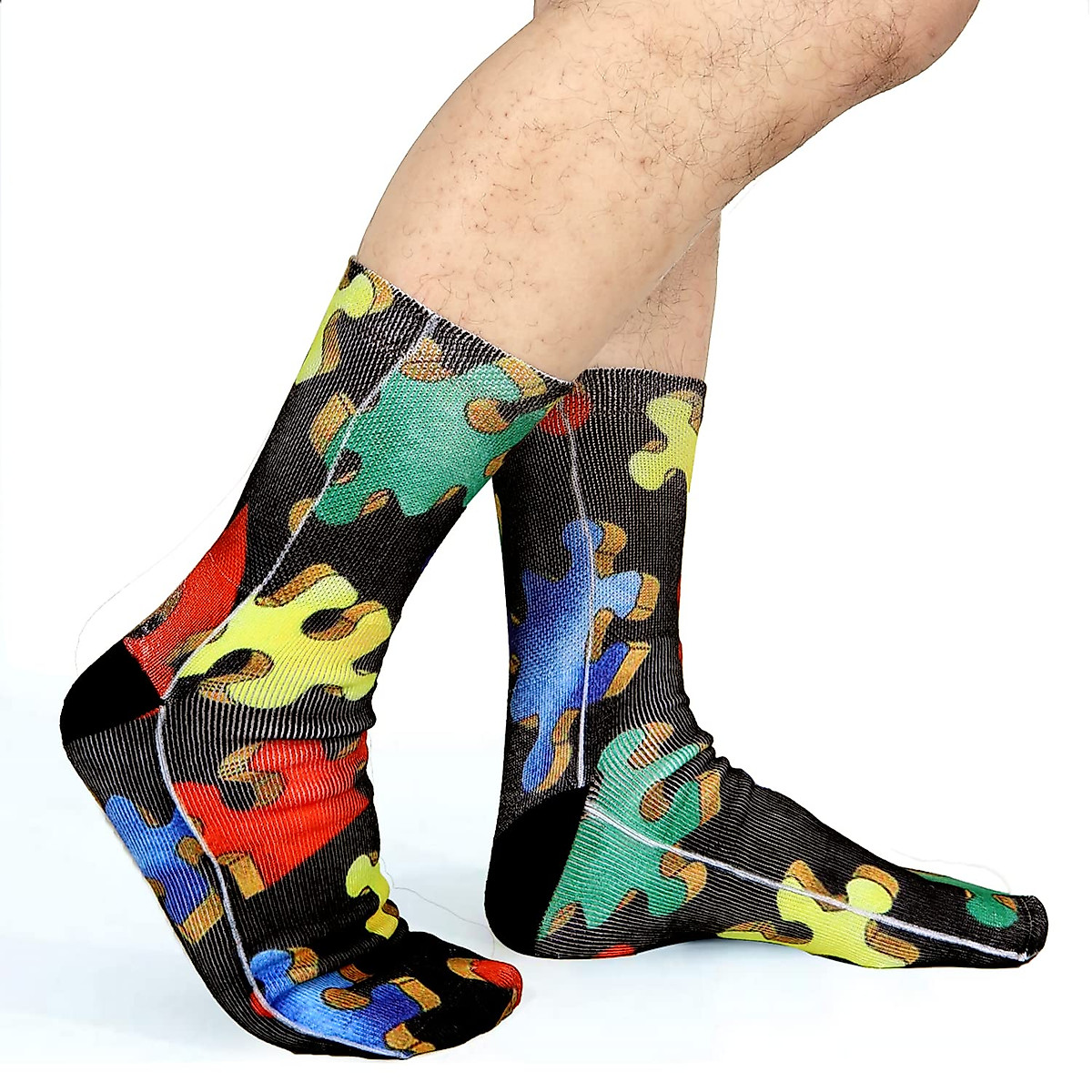 Benefeet Sox Mens Funny Crazy Socks Cool Funky Puzzle Socks Unisex Boys Puzzles 3D Printed Jigsaw Socks Youth Basketball Novelty Fun Patterned Athletic Tube Socks Gifts for Men Teenage Son