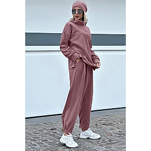 PRETTYGARDEN 2 Piece Outfits For Women Fall Long Sleeve Tracksuit Set High Neck Pullover Shirts Pockets Pants Y2K Sweatsuits (Purple Red,Medium)
