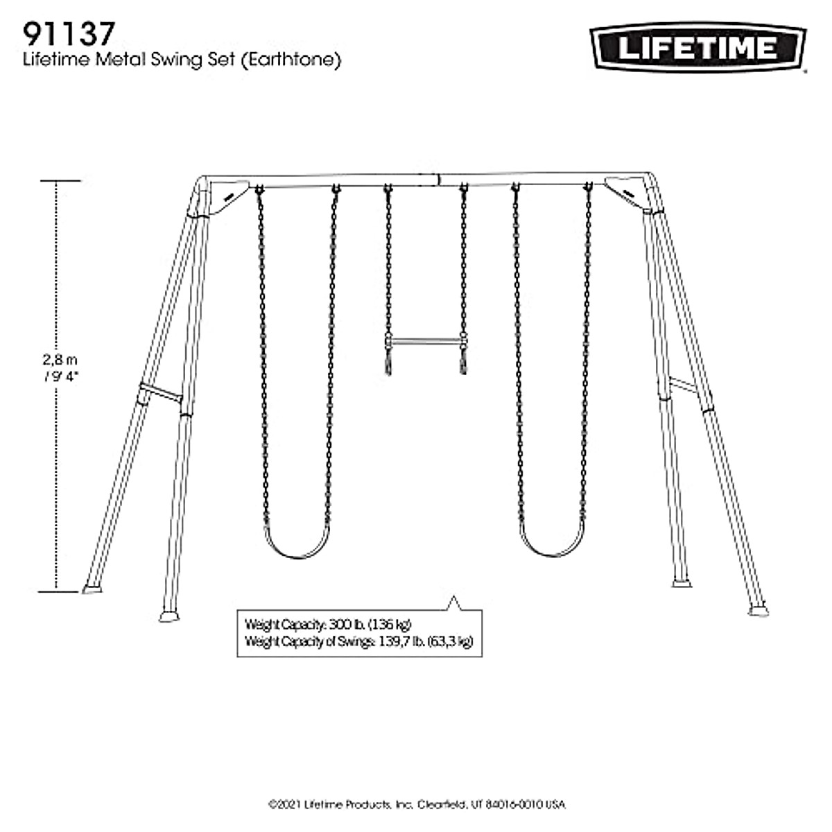 Lifetime Metal Swing Set, Earthtone