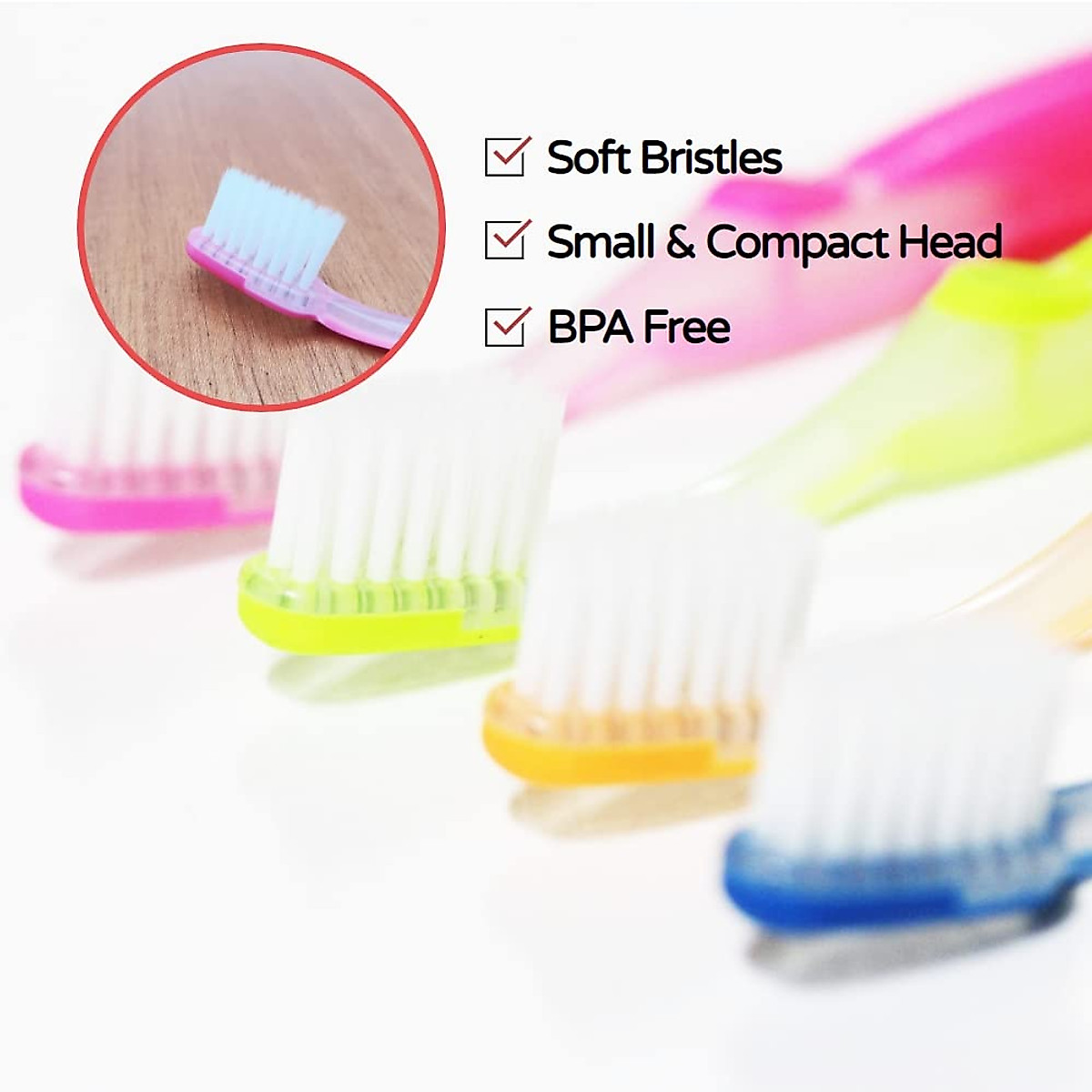 Niche Compact Head Kids Toothbrush and Children Toothbrush with Soft Bristles, For Sensitive Gums, Tapered,4 colors (6 Packs)