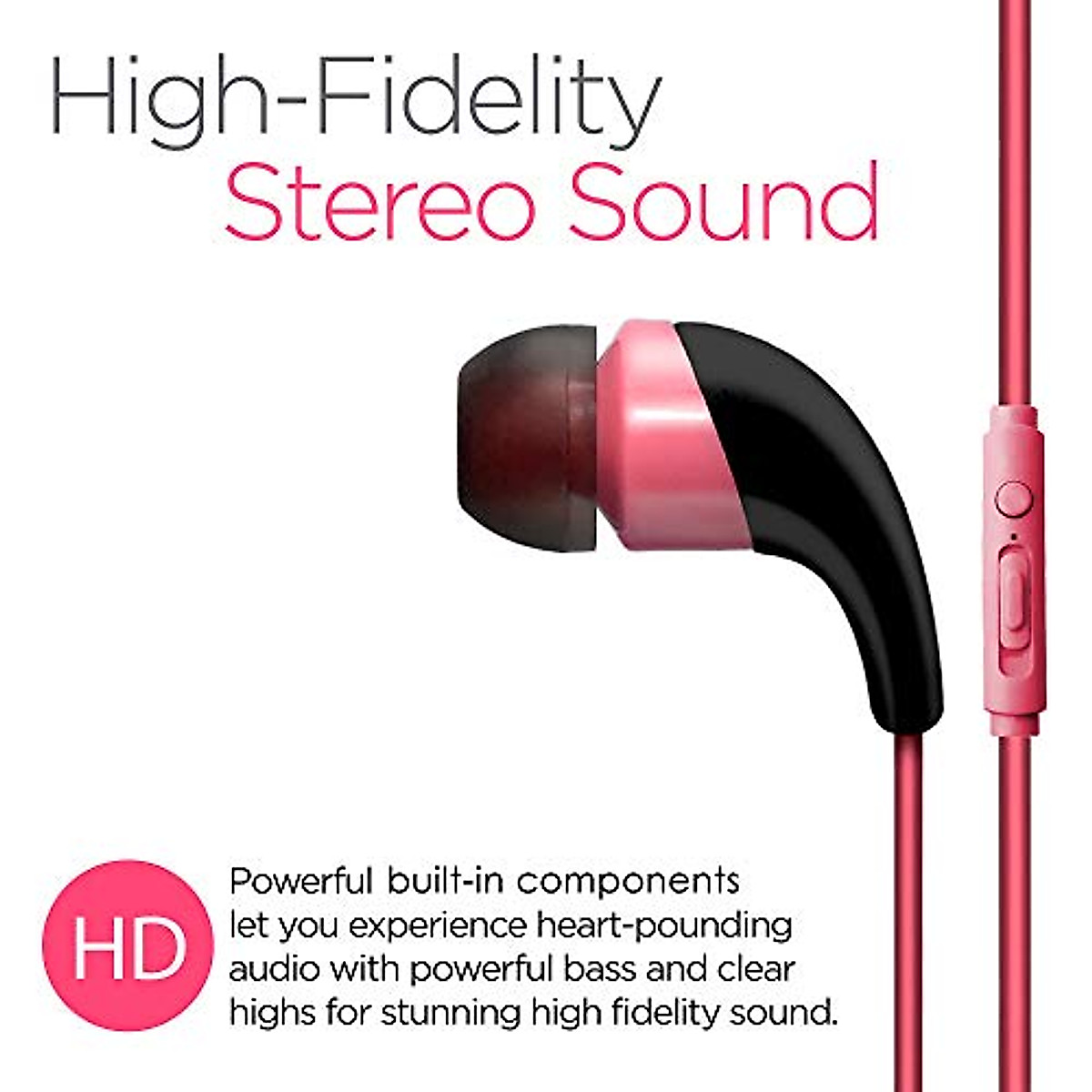 NEM Universal in-Ear Earbuds Headphones Sweatproof Stereo Bass with Microphone/Playback Control, for iPhone, iPod, iPad, Samsung, Huawei, LG, Android Smartphone, Tablets, MP3 Players (Pink)