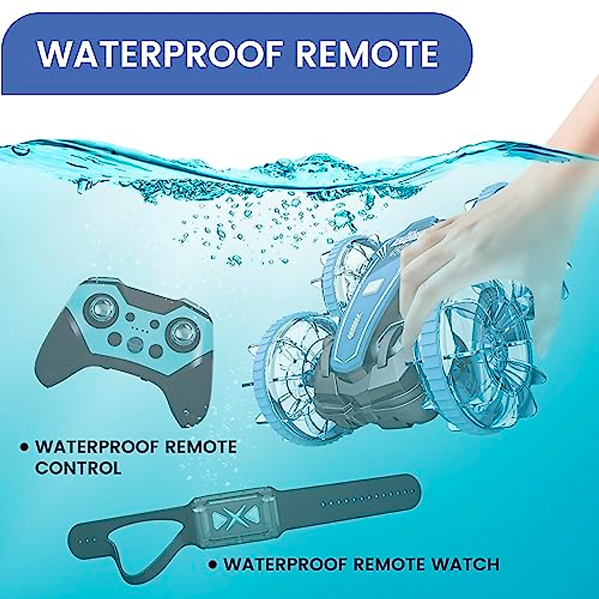 Tecnock Amphibious Remote Control Car Boat, 4WD Gesture RC Car with Waterproof Remote Control, All Terrain RC Stunt Car with LED Lights, Pool Toys for Kids Ages 8-12, Kids Toys Gifts for Boys Girls