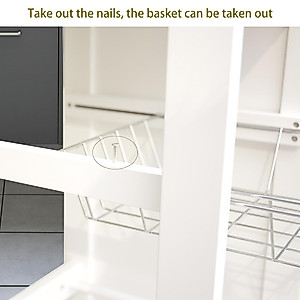 Kitchen Island Cart with Wood Top, Mobile Carts with Storage Shelf, Rolling Kitchen Table with Spice Rack, Service Cart Bar Table with Wine Rack, Small Basket and Drawer, Portable Islands on Wheels