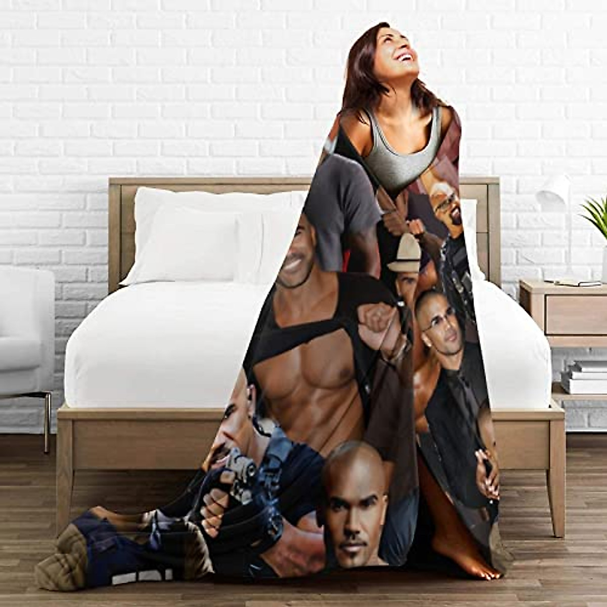 Hamklla Shemar Moore Collage Blanket Ultra-Soft Micro Fleece Blanket Warm Cozy Plush Bed Blanket Lightweight Sofa Throw Blanket, Black, 50'x40'