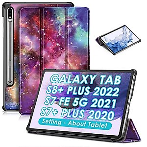 DETUOSI Slim Case for Samsung Galaxy Tab S8 Plus 5G 12.4" 2022 (SM-X800) / S7 FE 5G 2021 (SM-T738) / S7 Plus 2020 (SM-T970),【Auto Sleep/Wake】 Lightweight Tri-Fold Leather Cover Magnetic Stand Closure