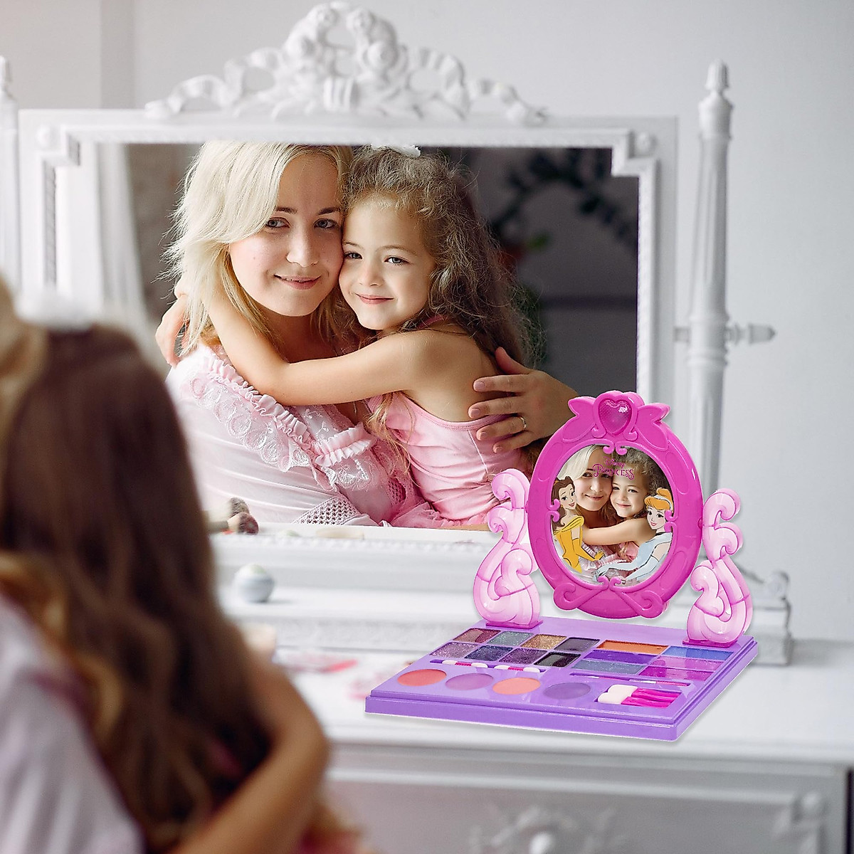 Disney Princess - Townley Girl Cosmetic Vanity Compact Makeup Set with Light & Built-in Music Includes Lip Gloss, Shimmer & Brushes for Kids Girls, Ages 3+ Perfect for Parties, Sleepovers & Makeovers