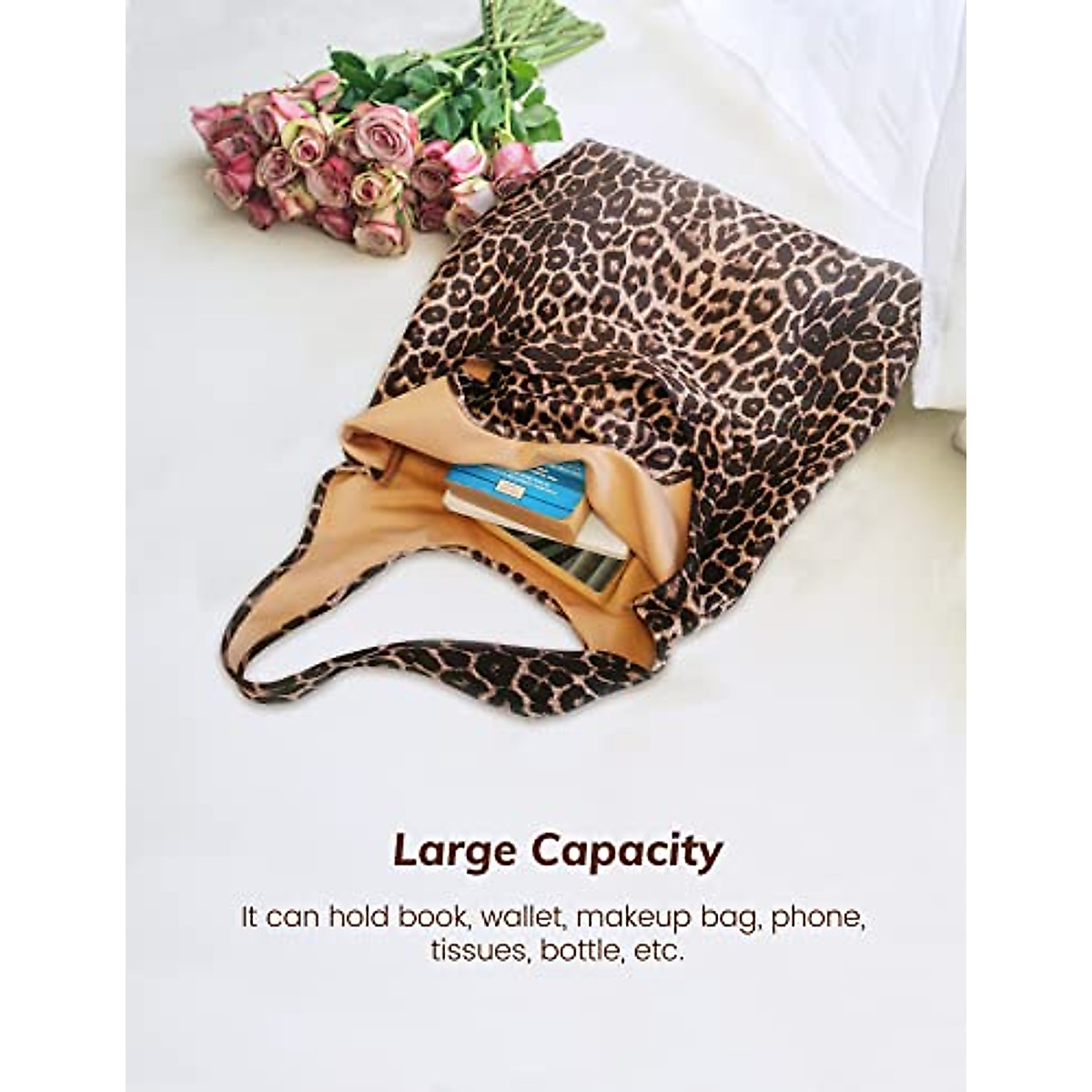 Heesch Tote Bag Leopard Hobo Bag Cheetah Print Hippie Bag Fabric Shopping Bag Cloth Purse for Women (Leopard)