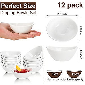 Yesland 12 Pack Dipping Bowls Set, 1 Oz White Porcelain Dipping Sauce Dishes & Bowls for Soy Ketchup, Sauce, Seasoning or BBQ Sauce