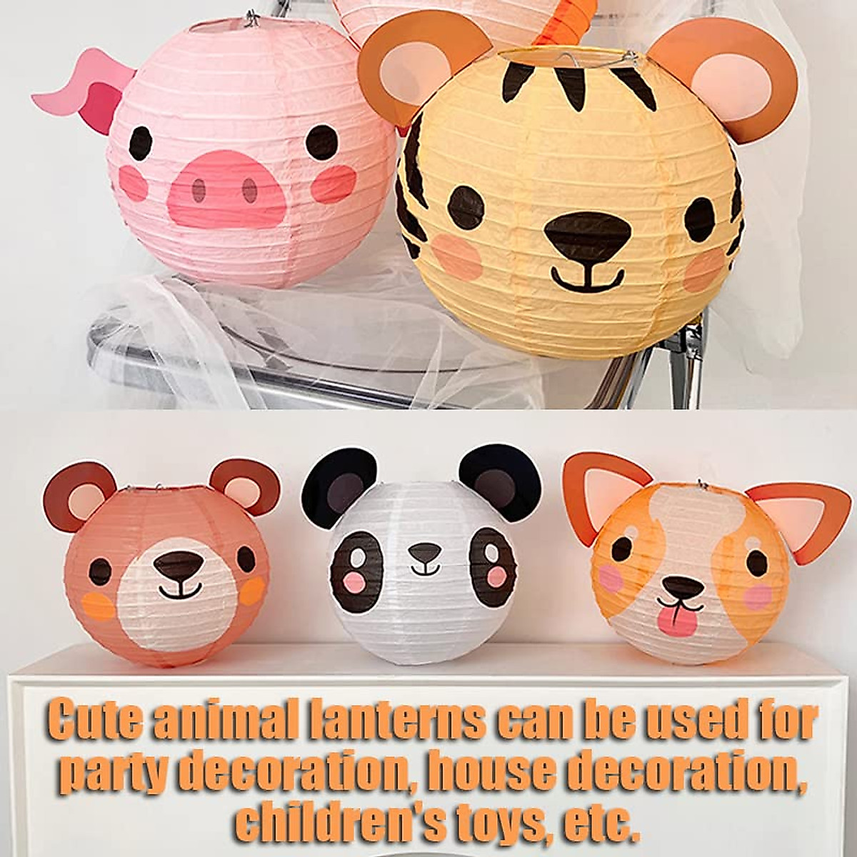 8 pcs Animal Paper Lanterns, VEINARDYL Party Decorations Barnyard Farm Lanterns Party Hanging Lanterns for Kids Baby Shower Western Cowboy Theme Birthday Party Decorations Supplies