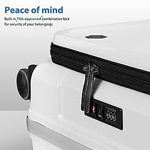 Coolife Luggage Carry On Spinner Suitcase Set with Pocket Compartment Weekend Bag Hardside Trunk (snow white_Aluminium Frame type, 20in(carry on))