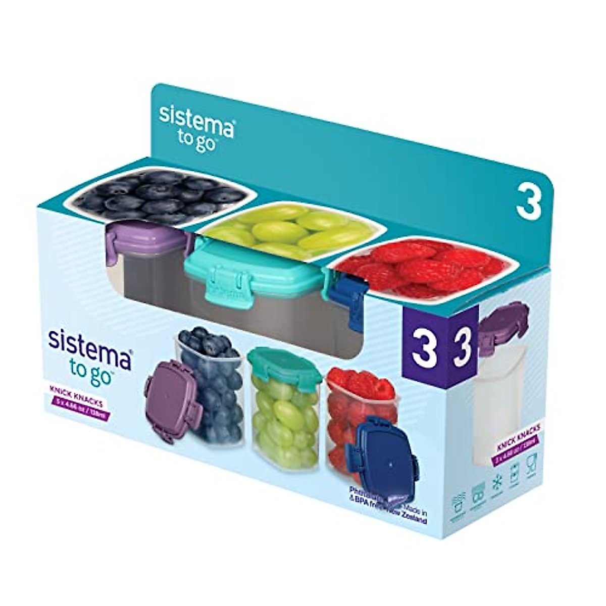 Sistema To Go Collection Medium Knick Knack Snack Container, 4.6 oz./136 ml, Multi color, 3 Count