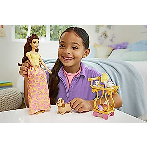 Mattel Disney Princess Belle Tea Time Fashion Doll & Playset with Tea Cart, 3 Character Friends and Food Accessories