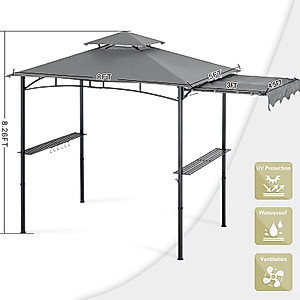 Grill BBQ Gazebo Canopy for Outdoor Grill, 5x11 Outdoor Patio Grilling Gazebo with Awning Supported by Upgraded Hydraulic Rod for Backyard and Deck by OUTDOOR WIND, Gray