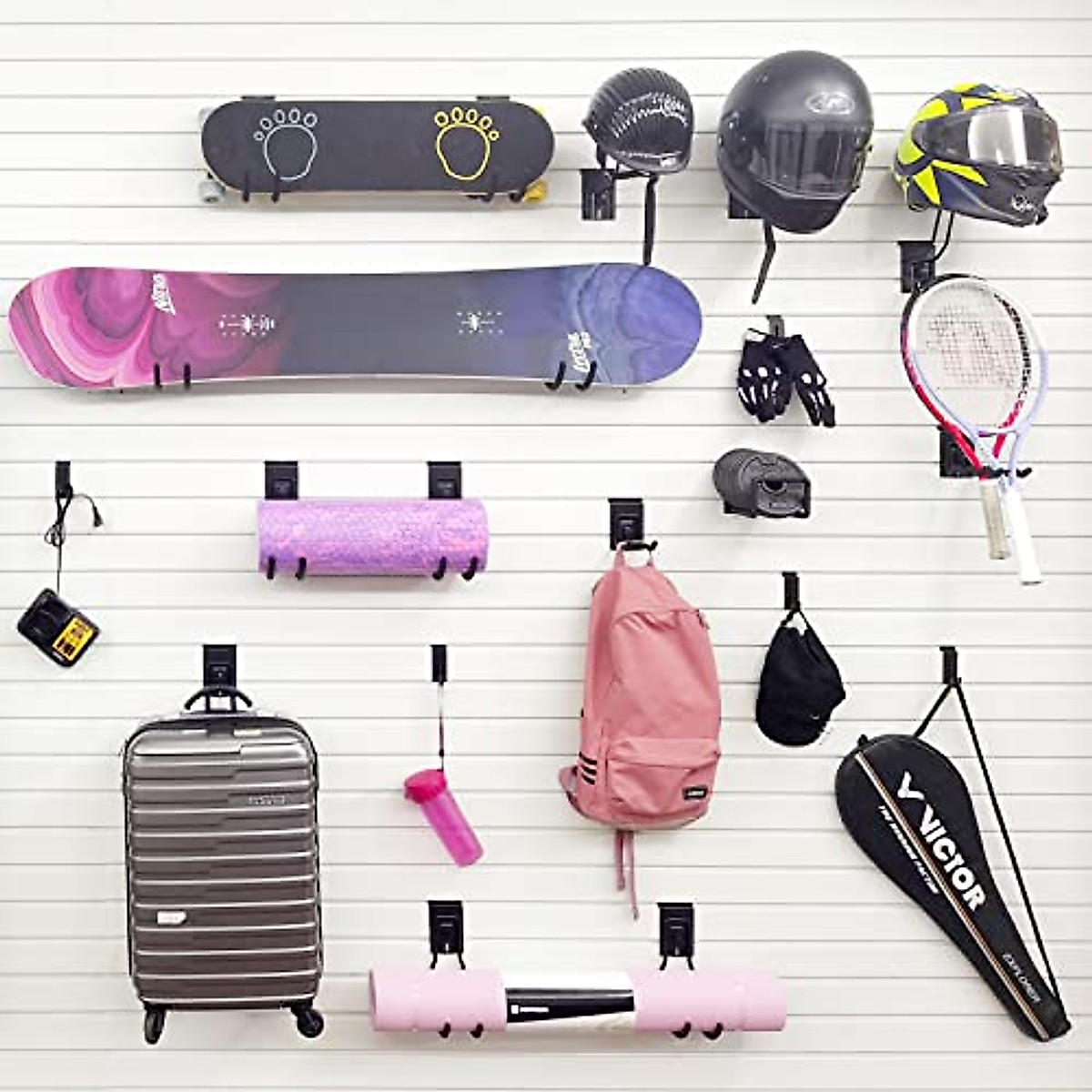 ATOOLA Slatwall Helmet Hanger, Adjustable 4 Inch Slatwall Hooks with Lock