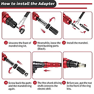 Cordless Drill Electric Rivet Gun Adapter Rivet Nut Drill Adapter Kit Including 10 Mandrel and 50Pcs Assorted Rivet Nuts, Rugged Carrying Case