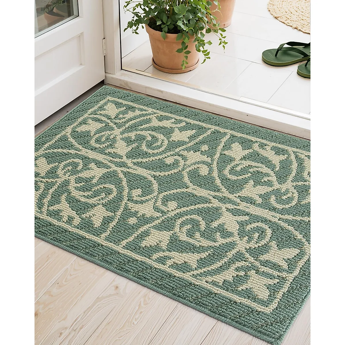 DEXI Front Door Mat Entryway, Inside Entrance Doormat, Non Slip Washable Entry Mats, 23.5x35.5,Dark Sea Green