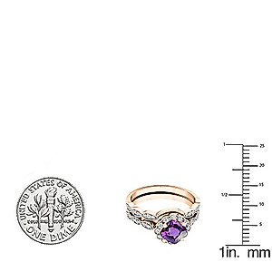 Dazzlingrock Collection 5.5 MM Cushion Amethyst & Round Diamond Ladies Halo Wedding Ring Set in 14K Rose Gold, Size 7.5