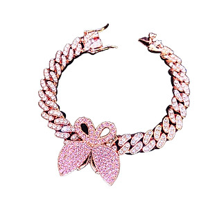 Butterfly Cuban Bracelet Cuban Link Bracelets Pave Iced Out Crystal Bling Butterfly Bracelets Gold Silver Color CZ Butterfly Bracelet Bangle for Women Hip Hop Rapper Jewelry-rose