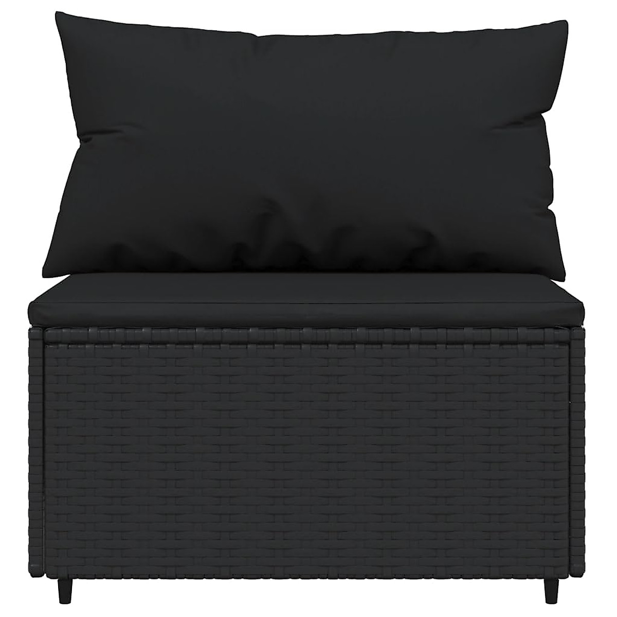 vidaXL Patio Middle Sofa with Cushions, Weather-Resistant Black Poly Rattan Material, Flexible Modular Design, Comfortable Outdoor Seating Solution, Complete with Installation Manual