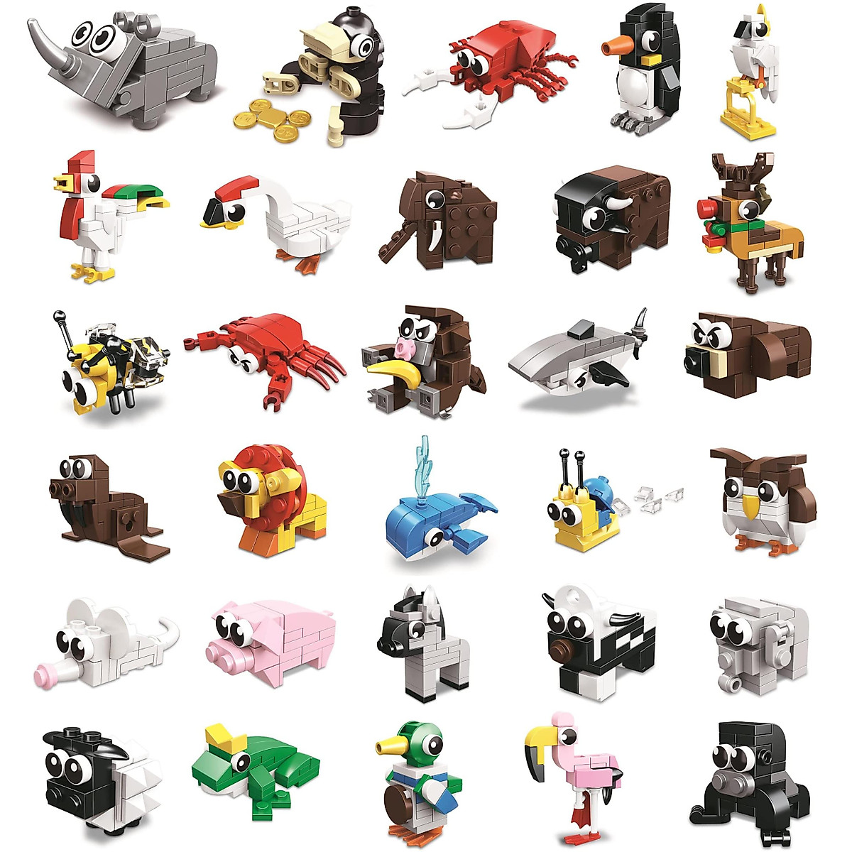 QPZ 30 Sets of Small Cute Animals (867 Pieces) Mini Horse Cat Dog Pets Safari Jungle Farm Zoo Kits, Classic Building Blocks Value Sets Compatible