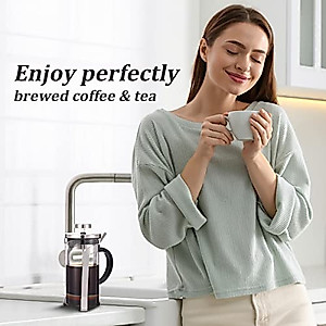 French Press Coffee and Tea Maker Single Serve Coffee Brewers Glass Classic 304 Stainless Steel Coffee Press Heat Resistant Thickened Borosilicate Coffee Pot for Camping Travel Gifts, 12 Ounce