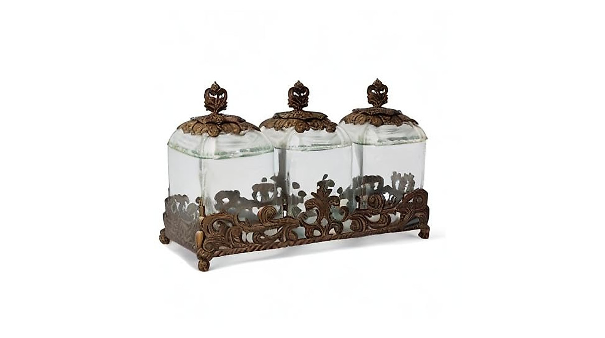 Elegant GG Collection 3-Piece Glass Canister Set with Acanthus Leaf Base