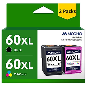Mooho Remanufactured Ink Cartridge Replacement for HP 60 XL 60XL Combo Pack CC641WN CC644WN for PhotoSmart D110a C4680 Deskjet D2680 D1660 D2530 F2430 F4210 Printer (1 Black, 1 Color)