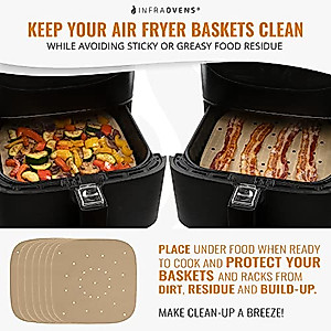 Air Fryer Liners Compatible with Bella, Chefman, Comfee, Cosori, Dash, Nuwave® Brio, Philips and More | Unbleached Air Fryer Parchment Paper Sheets, Pre-Cut 100pcs