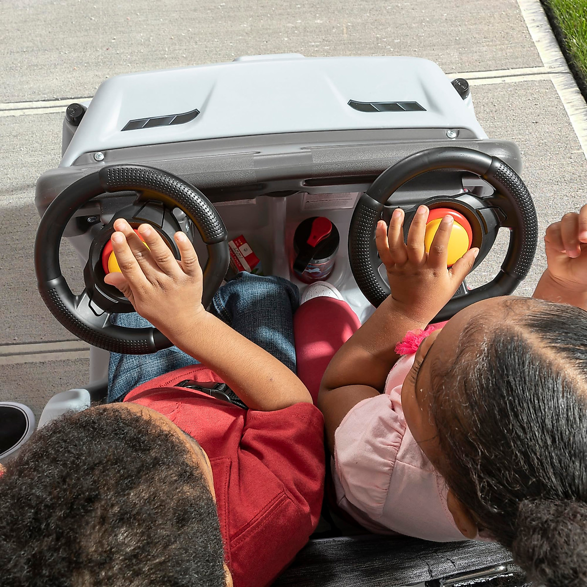Step 2 Side-by-Side Push Around SUV Car for Kids, Easy Steer Double Rider Push Car, Toddlers Ages 1.5-5 Years Old, Ideal Stroller Substitute, Gray