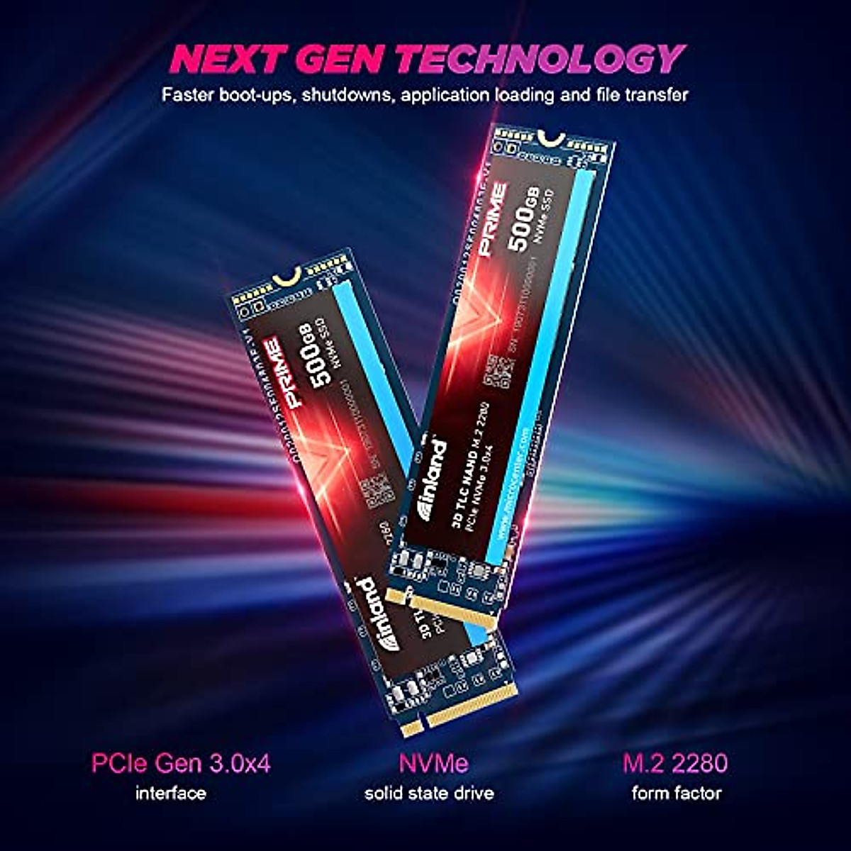 INLAND Prime 500GB NVMe M.2 PCIe Gen3x4 2280 Internal Solid State Drive TLC 3D NAND SSD - Up to 3300 MB/s, 3D NAND, Storage and Memory for Laptop & PC Desktop