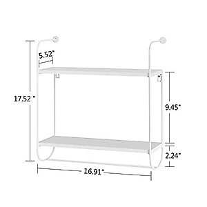 WELLAND 2-Tier Wall Mounted Bathroom Shelf with Towel Rack, 17" White Floating Shelves Towel Shelves Over Toilet Storage Shelving for Bathroom, Living Room, Kitchen